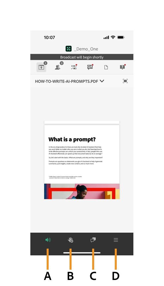 Benutzeroberfläche der mobilen Adobe Connect-App